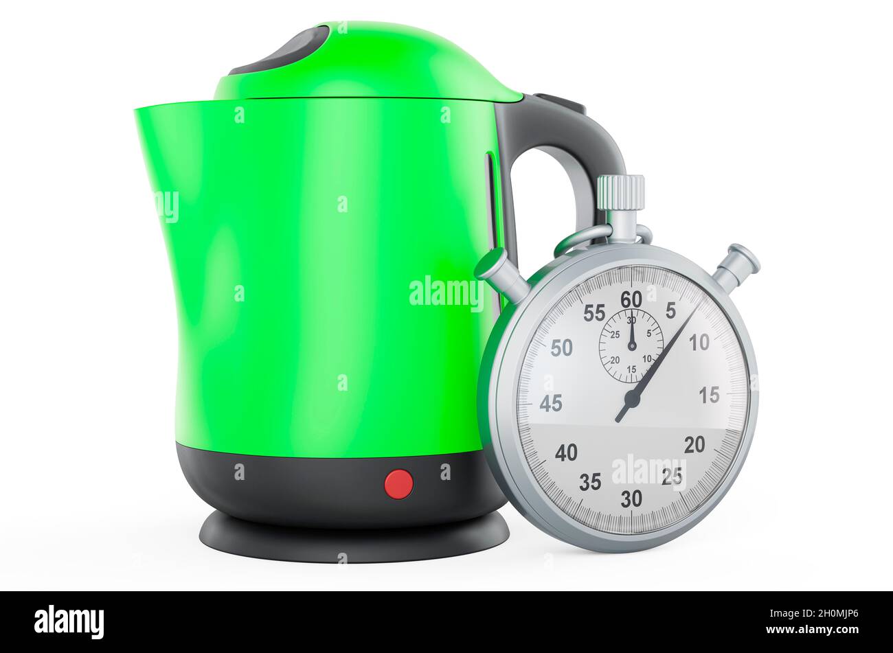 Stopwatch with electric kettle, 3D rendering isolated on white ...