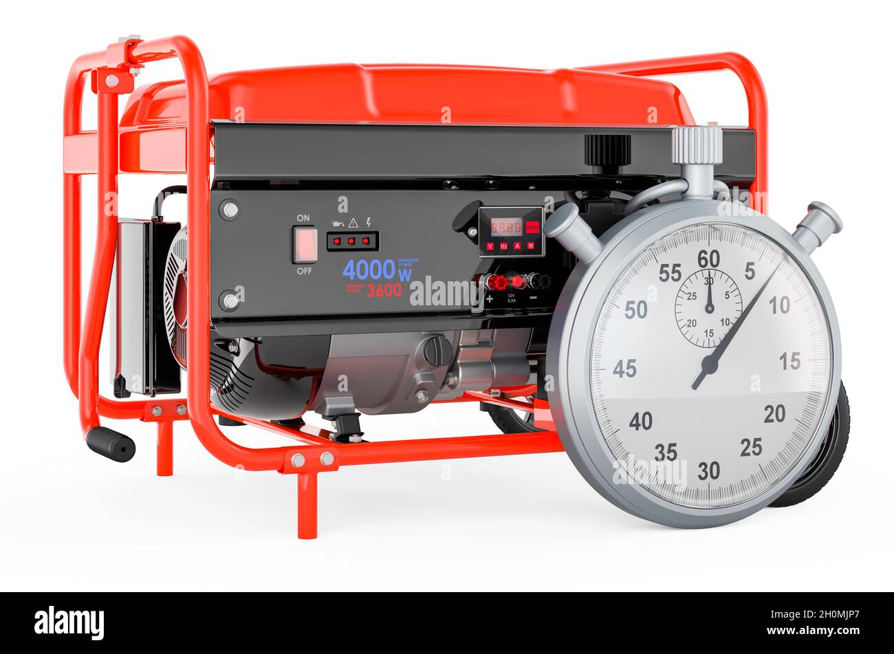 Stopwatch with gasoline generator, 3D rendering isolated on white ...