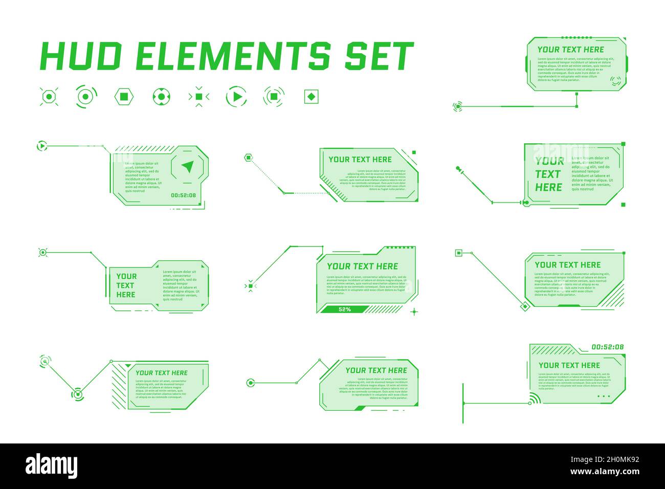 HUD futuristic style callout titles on white background. Infographic ...