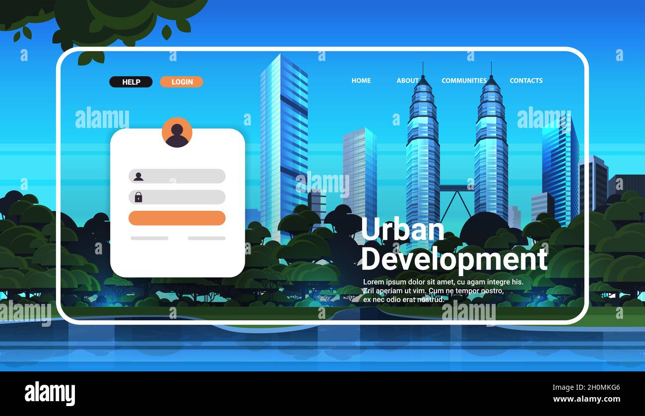 urban development website landing page template cityscape background ...