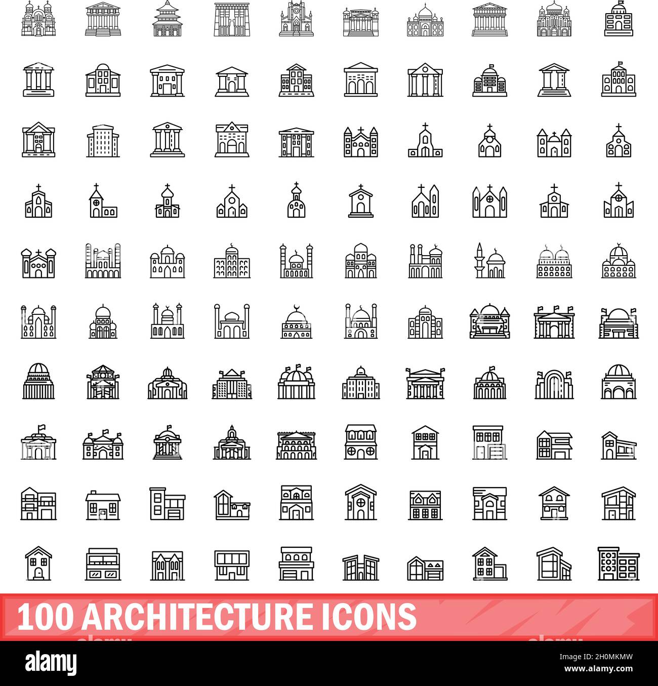 100 architecture icons set. Outline illustration of 100 architecture ...