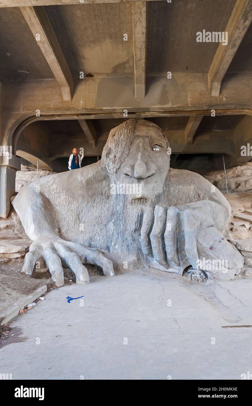 The Fremont Troll sculpture under the Aurora Bridge in Fremont ...