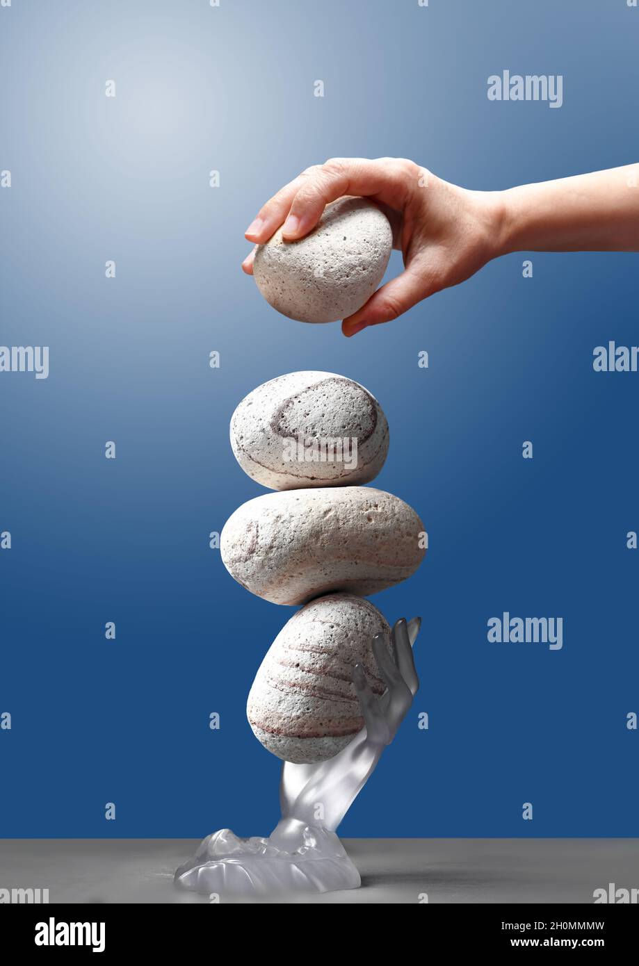 Hand Finished Stone Tower. Hand Setting Natural Pebble Stone. Balancing ...