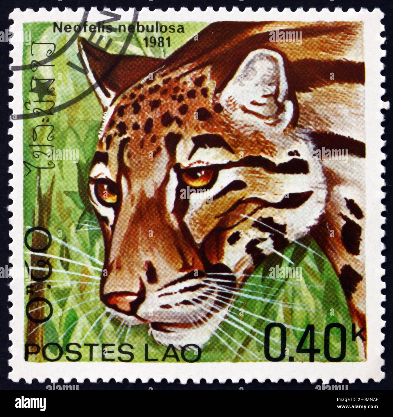 LAOS - CIRCA 1981: a stamp printed in Laos shows clouded leopard ...