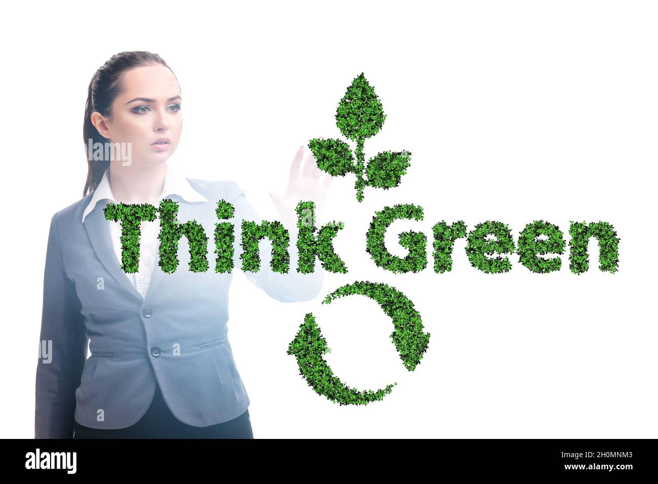 Think green ecological concept with the businesswoman Stock Photo - Alamy
