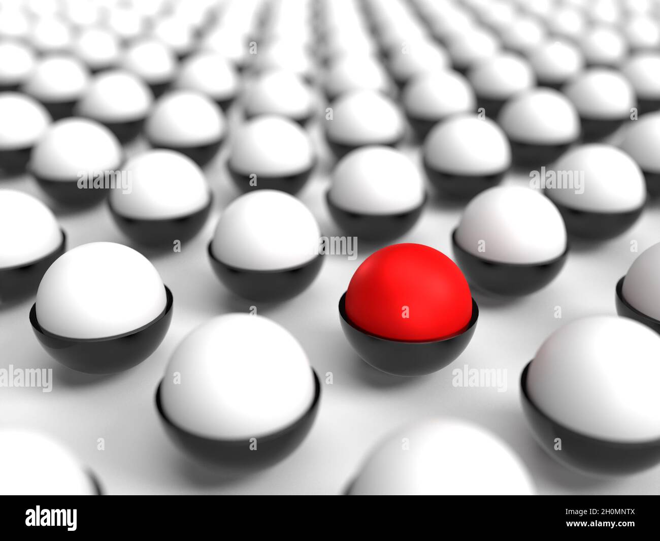 A single red ball in a field of white balls Stock Photo - Alamy