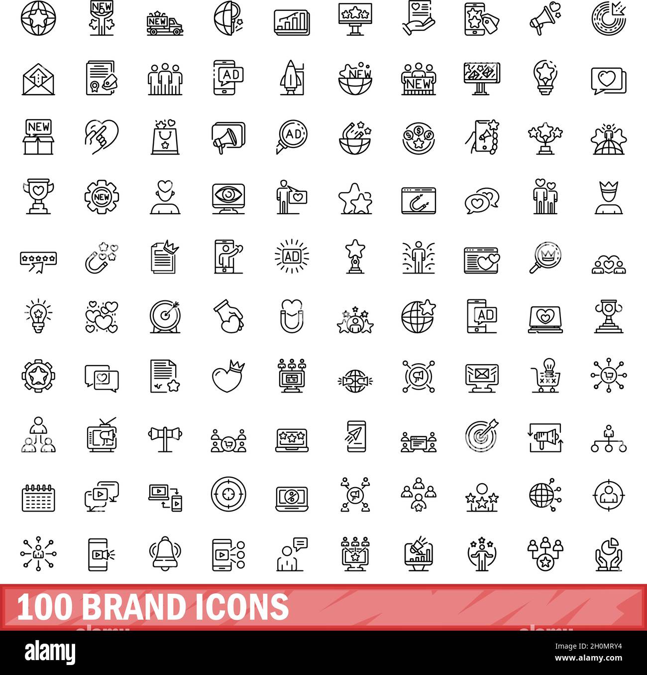 100 brand icons set. Outline illustration of 100 brand icons vector set ...