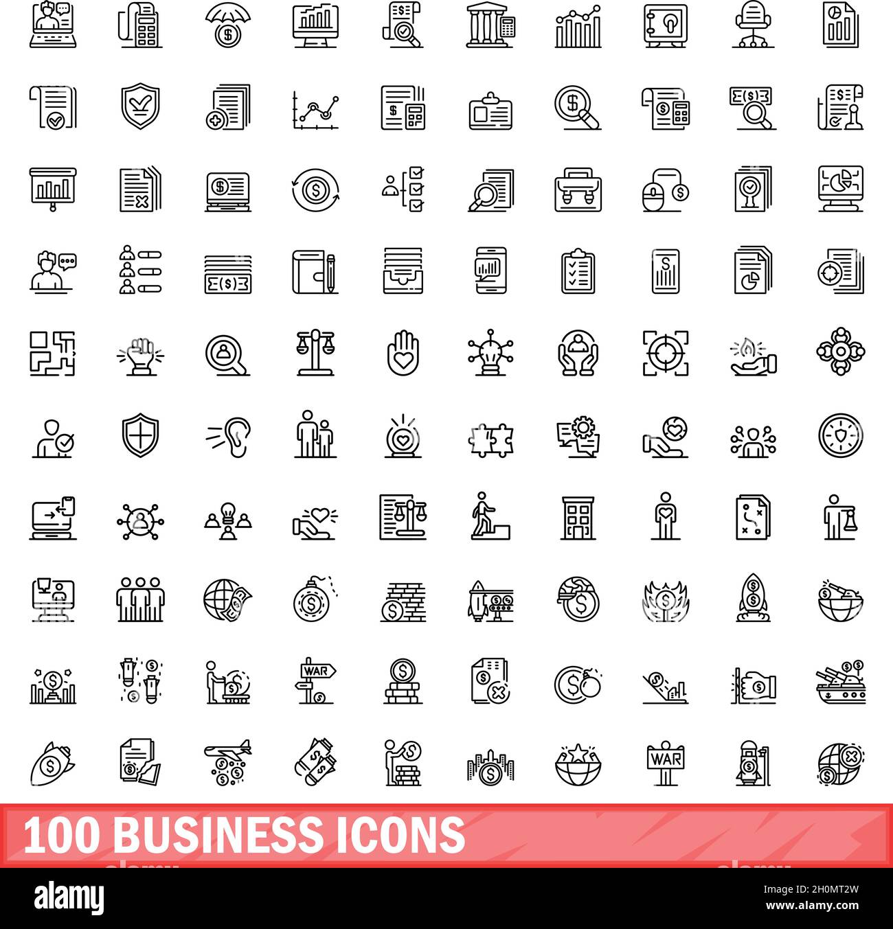 100 business icons set. Outline illustration of 100 business icons ...