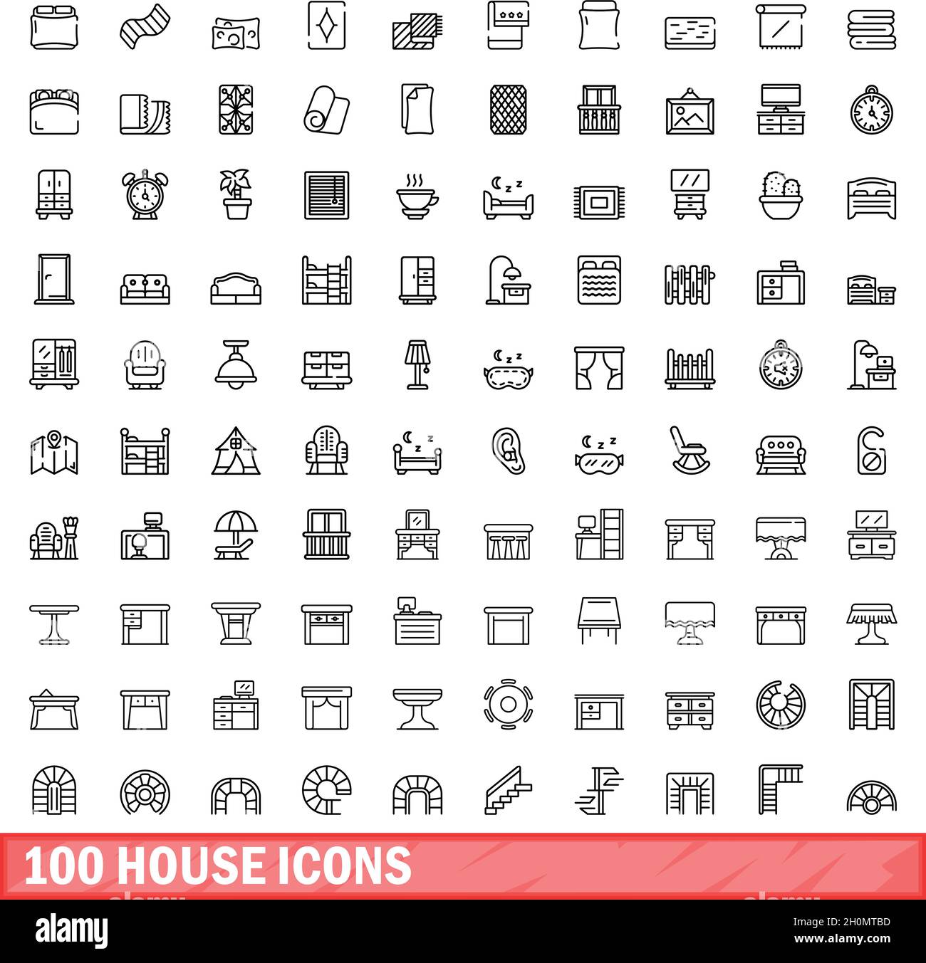 100 house icons set. Outline illustration of 100 house icons vector set ...