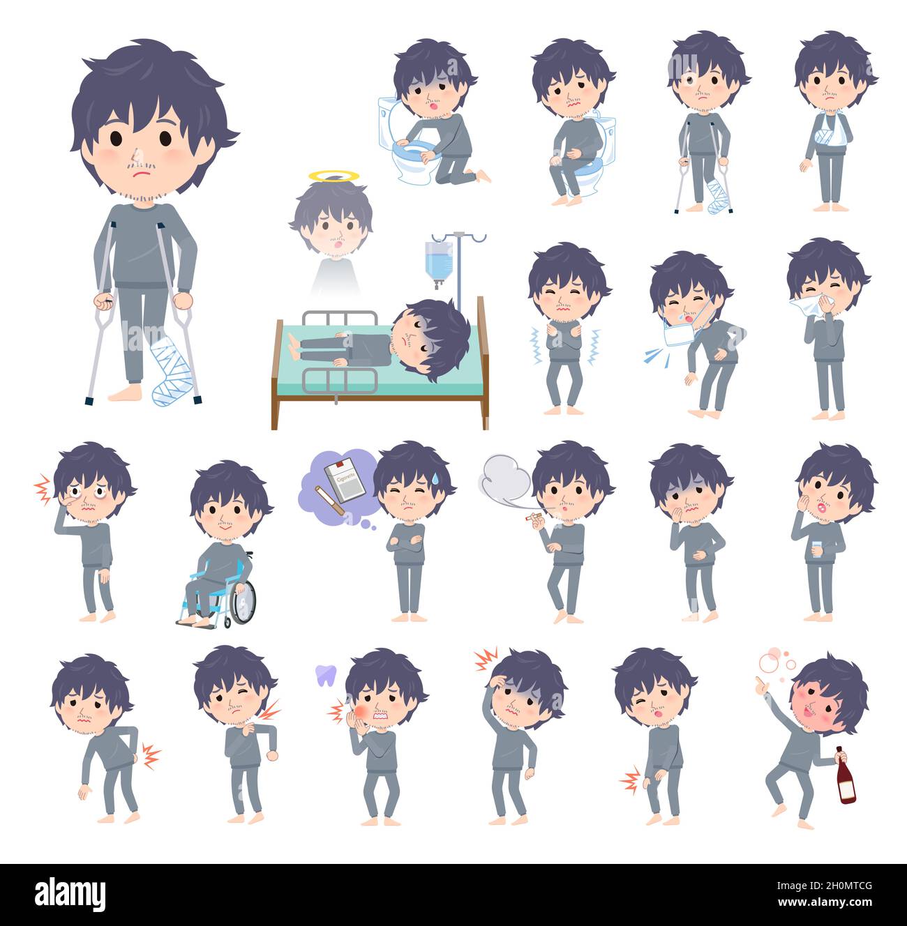 A set of NEET man with injury and illness.It's vector art so easy to ...