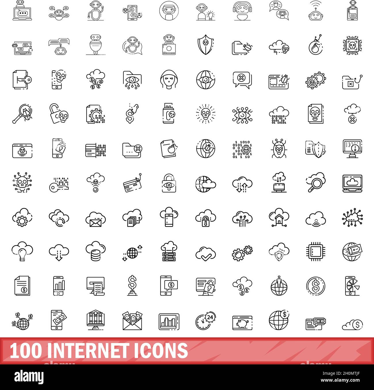 100 internet icons set. Outline illustration of 100 internet icons ...