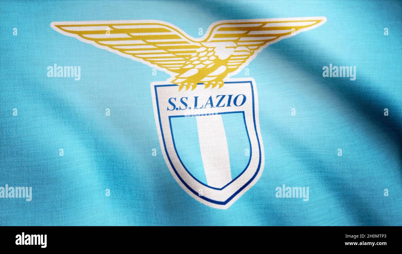 FC Lazio flag is waving on transparent background. Close-up of waving ...