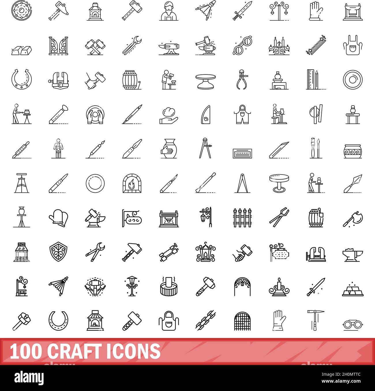 100 craft icons set. Outline illustration of 100 craft icons vector set ...