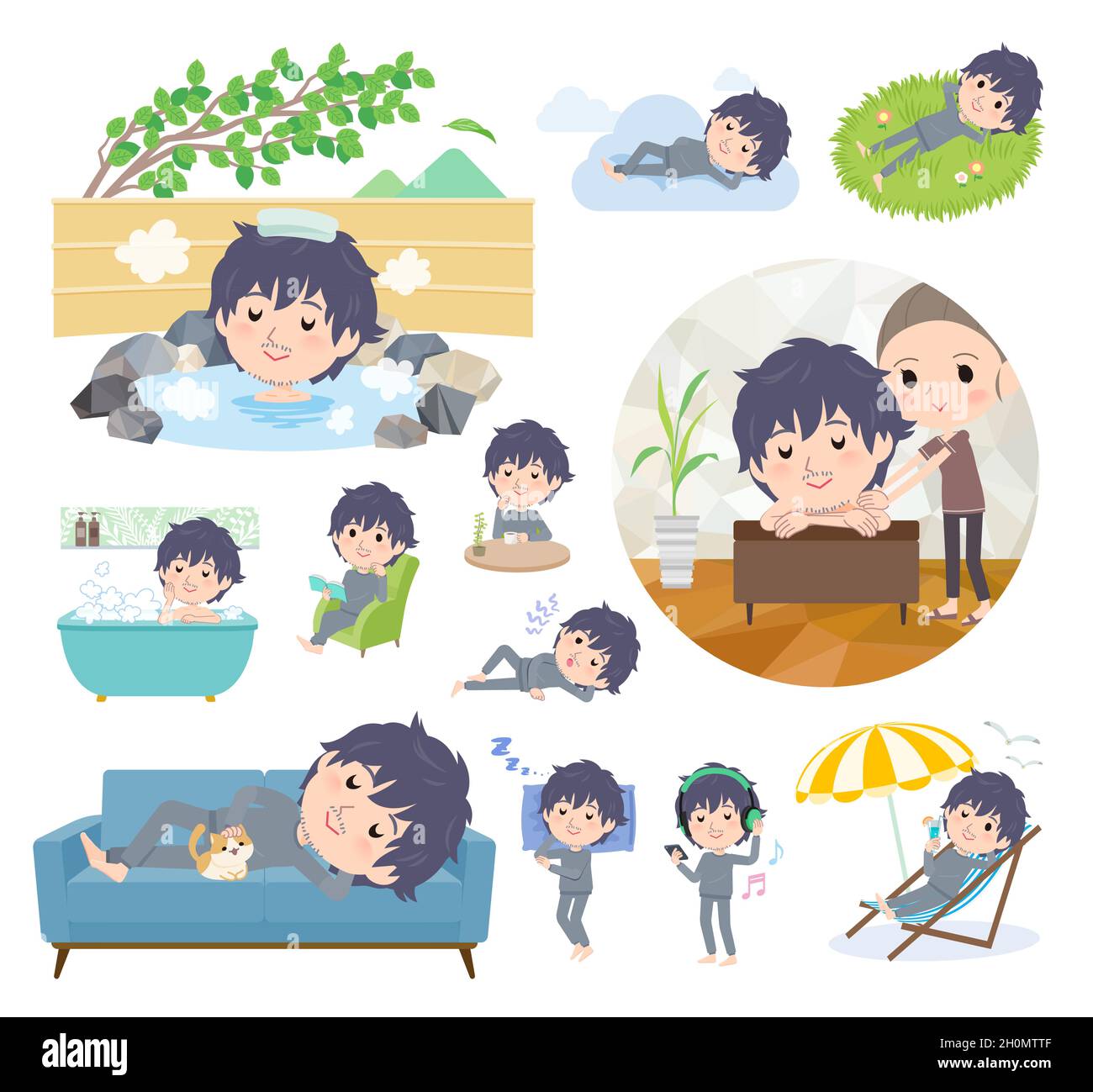 A set of NEET man about relaxing.It's vector art so easy to edit Stock ...