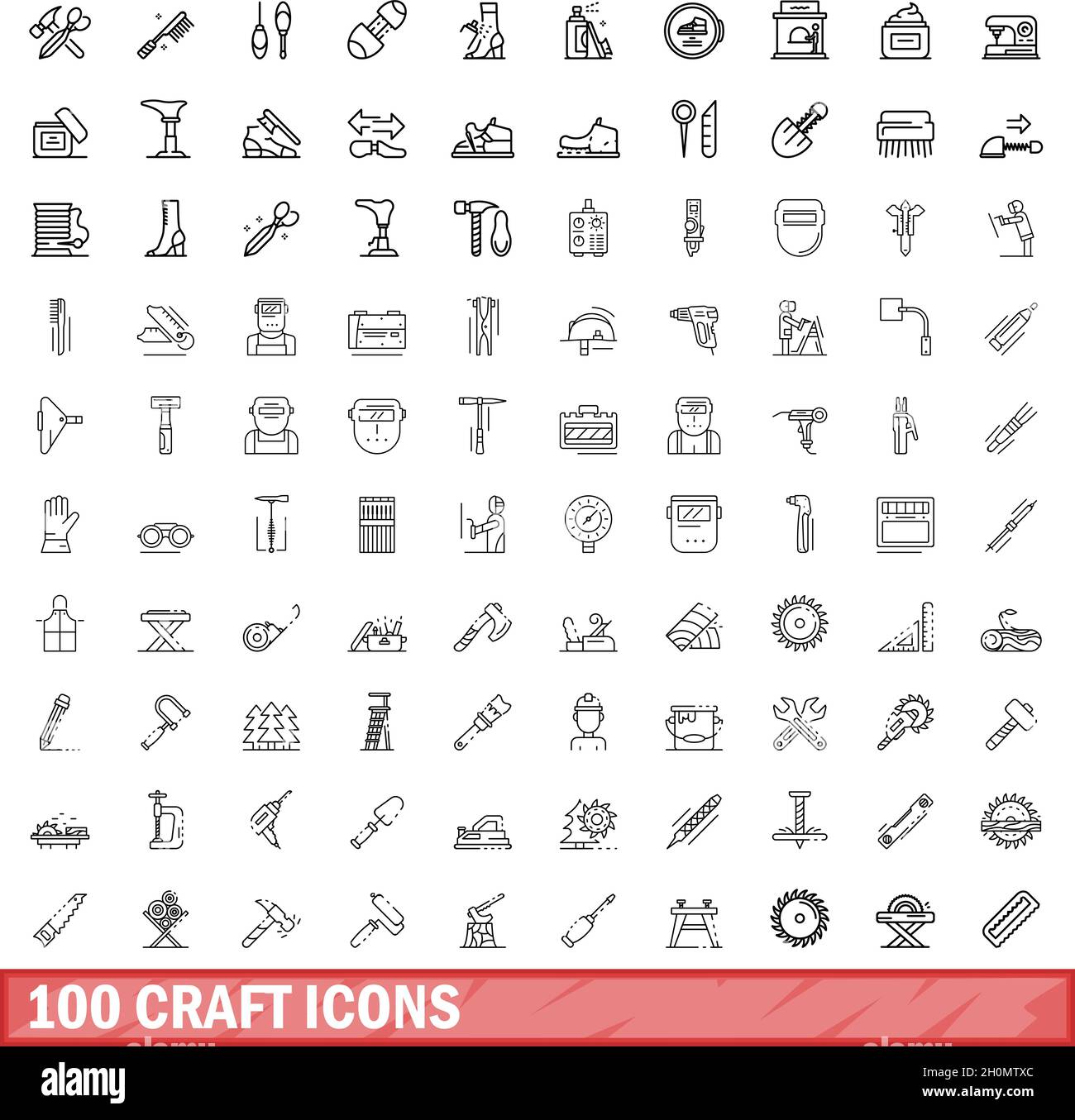 100 craft icons set. Outline illustration of 100 craft icons vector set ...