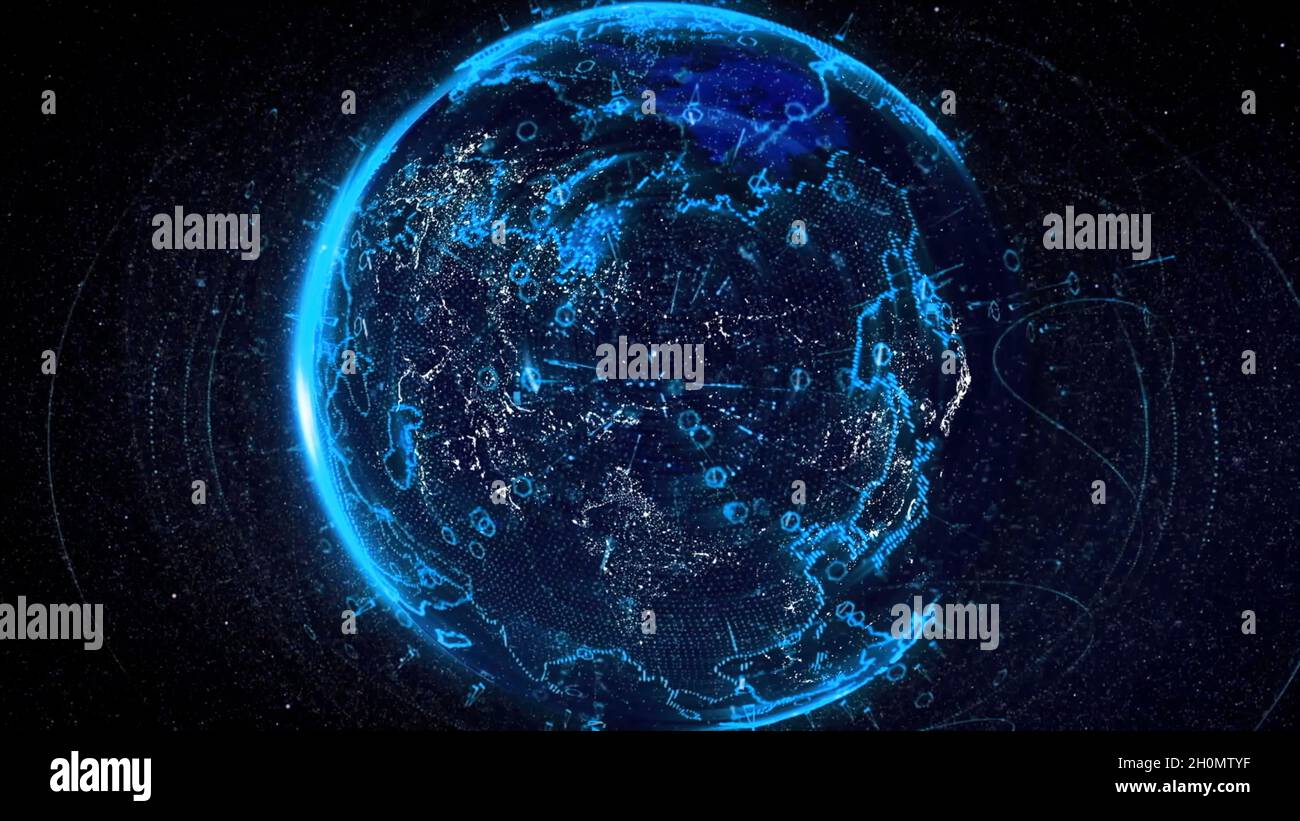 Abstract Animation Of Digital Earth Globe Rotating With Digital Data Globe Loop And Data Network