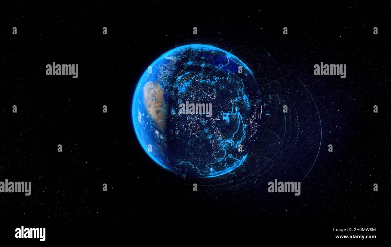 Abstract animation of digital Earth Globe rotating with digital data ...