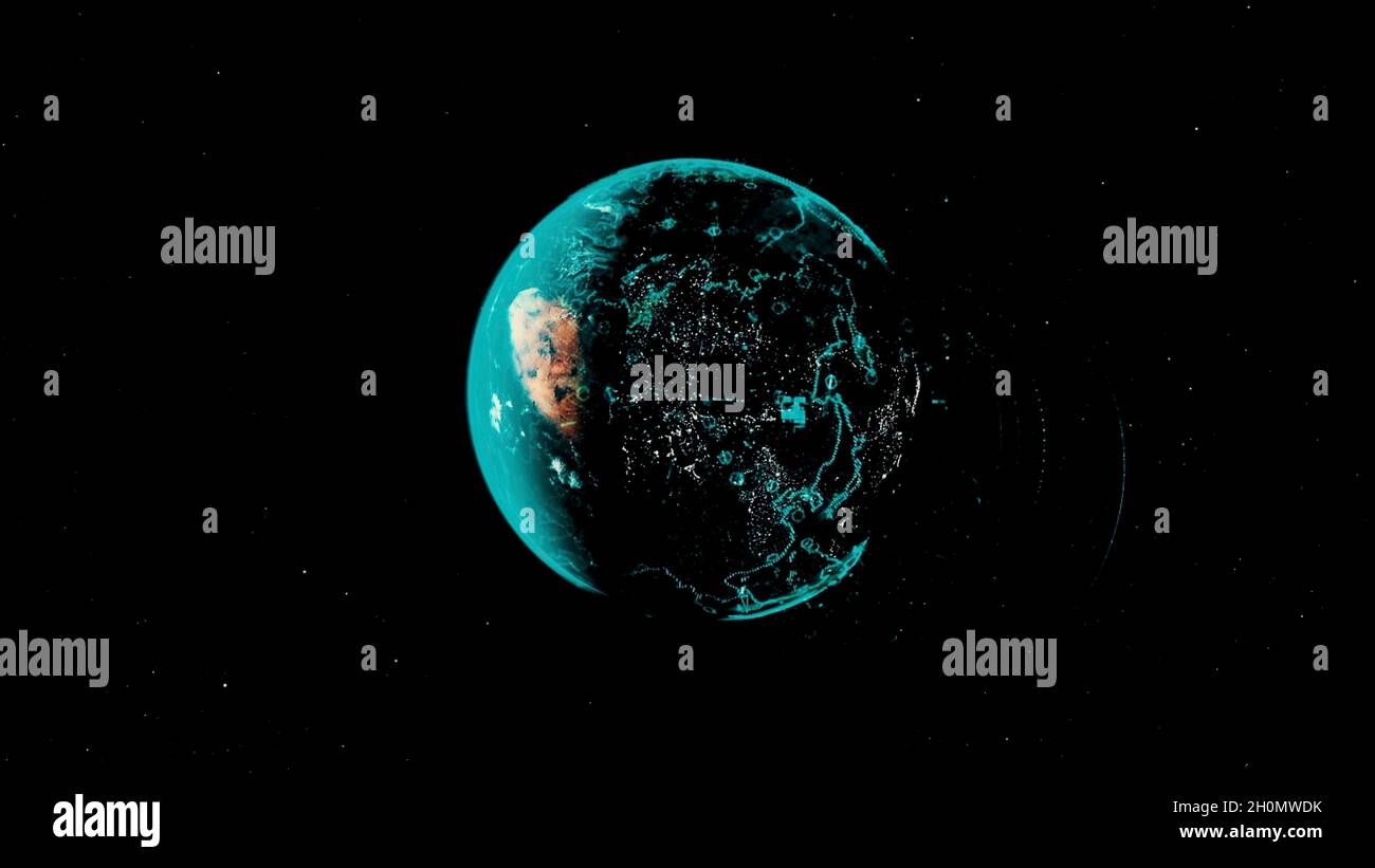 Abstract animation of digital Earth Globe rotating with digital data ...