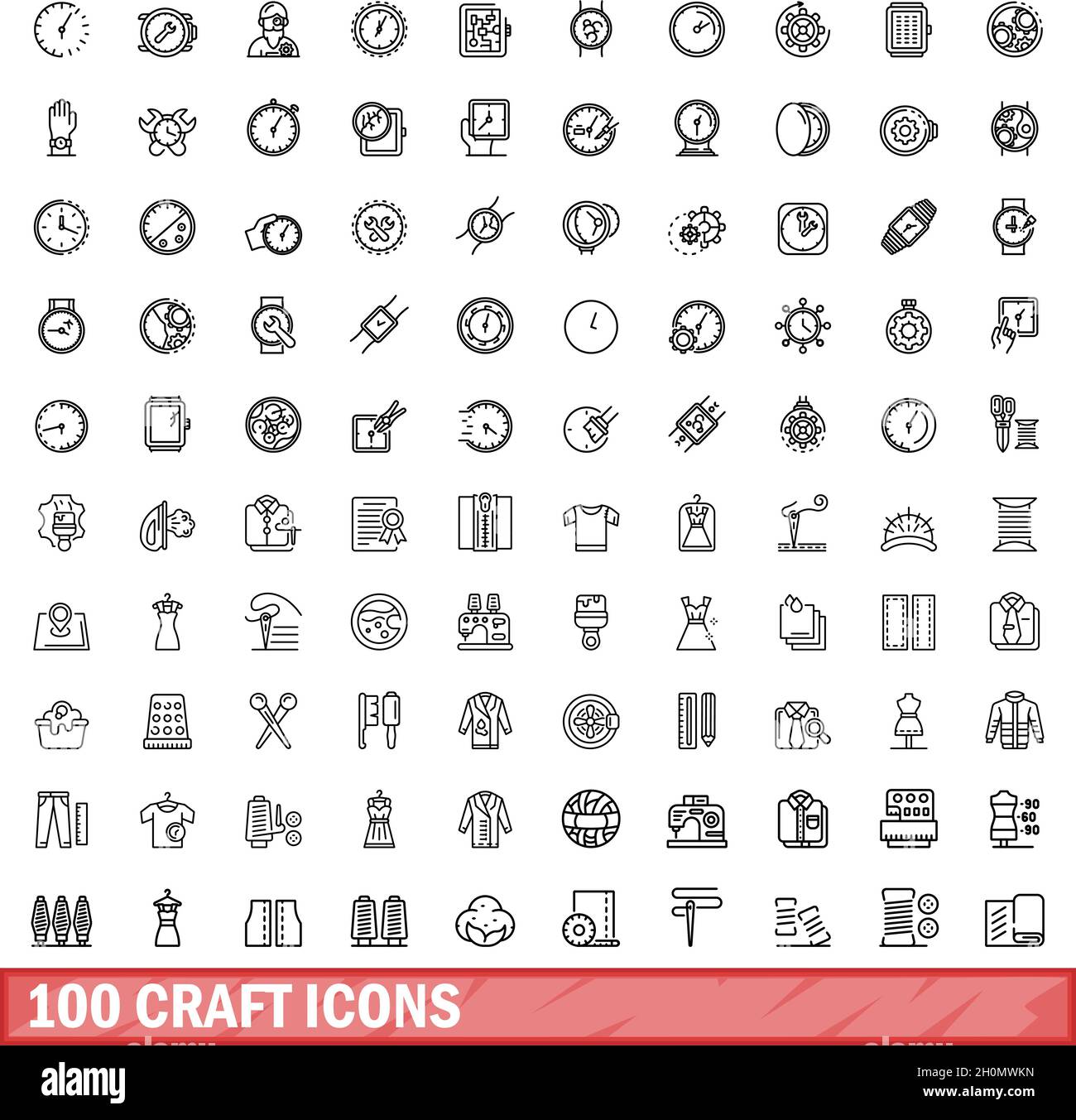 100 craft icons set. Outline illustration of 100 craft icons vector set ...