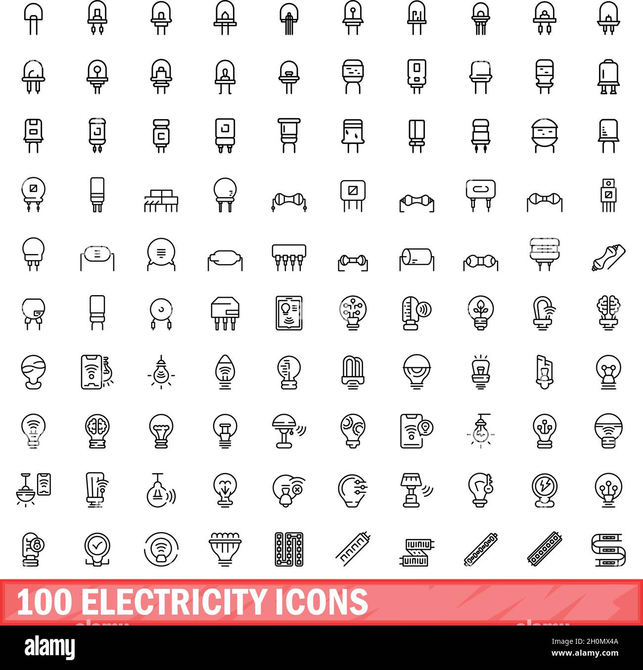 100 electricity icons set. Outline illustration of 100 electricity ...