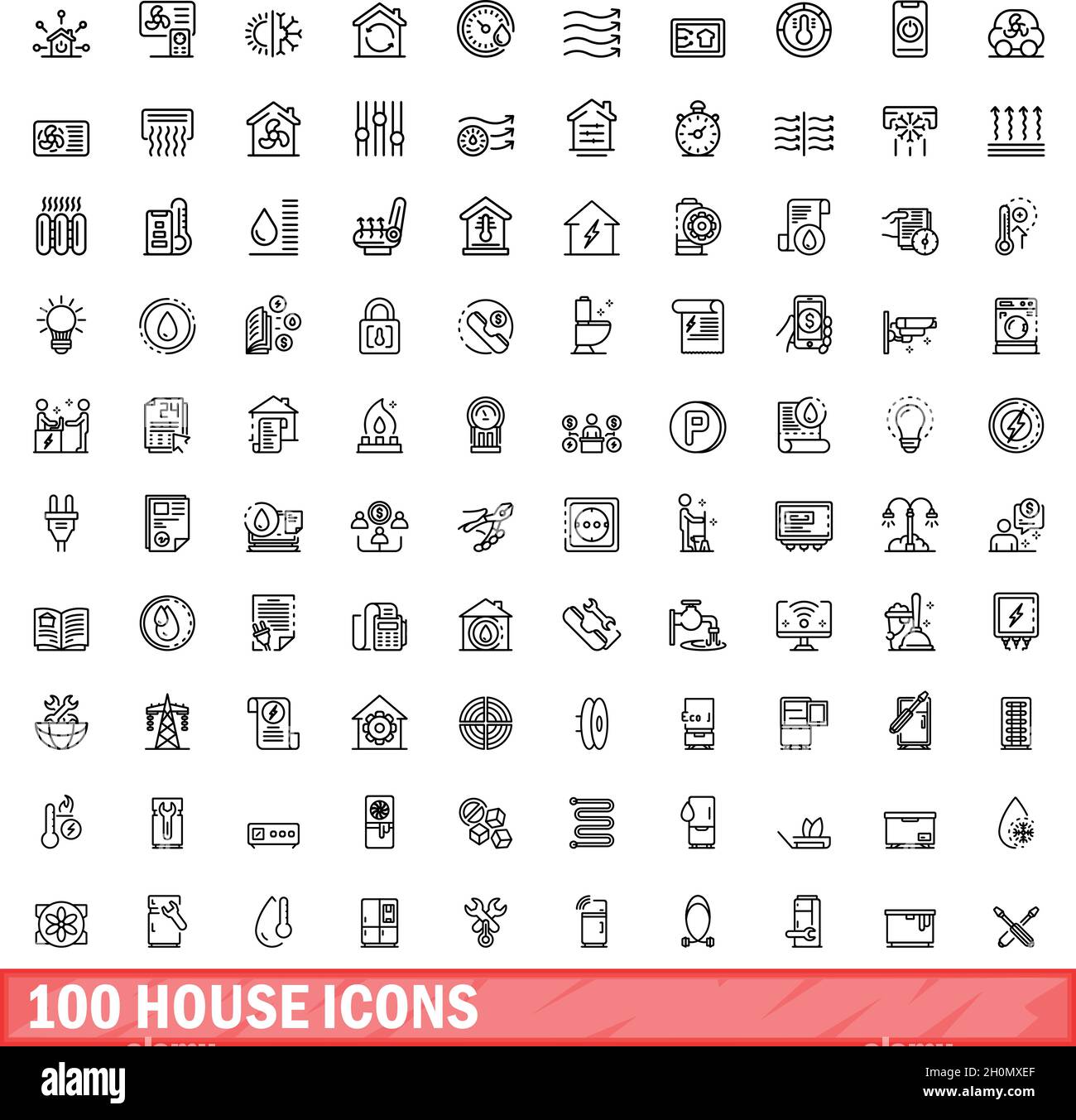 100 house icons set. Outline illustration of 100 house icons vector set ...