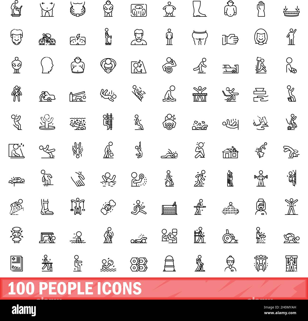 100 people icons set. Outline illustration of 100 people icons vector ...