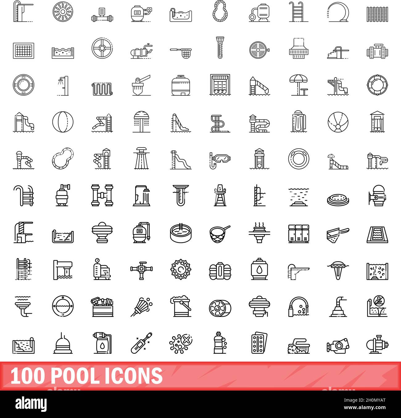 100 pool icons set. Outline illustration of 100 pool icons vector set ...