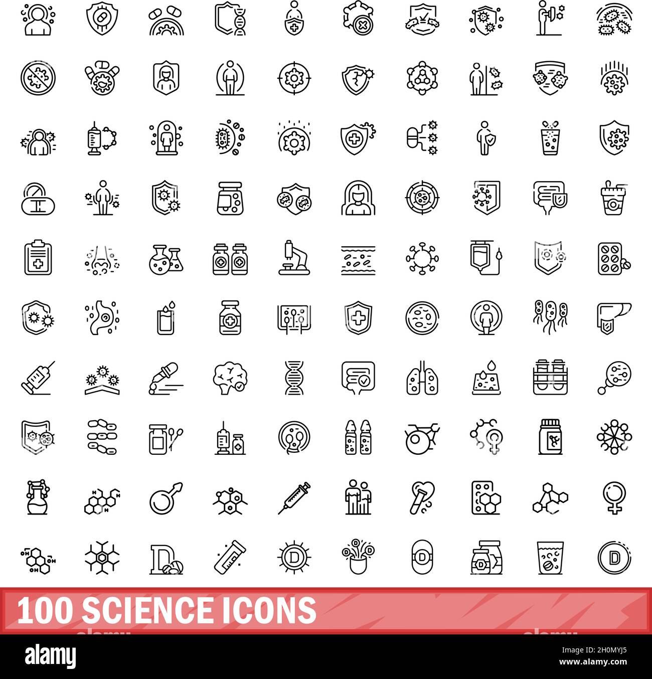 100 science icons set. Outline illustration of 100 science icons vector ...