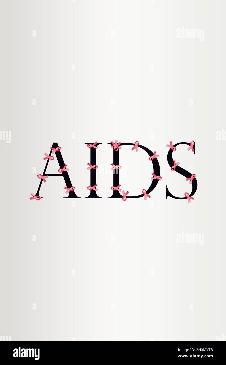 Word AIDS decorated with small red ribbons Stock Photo - Alamy