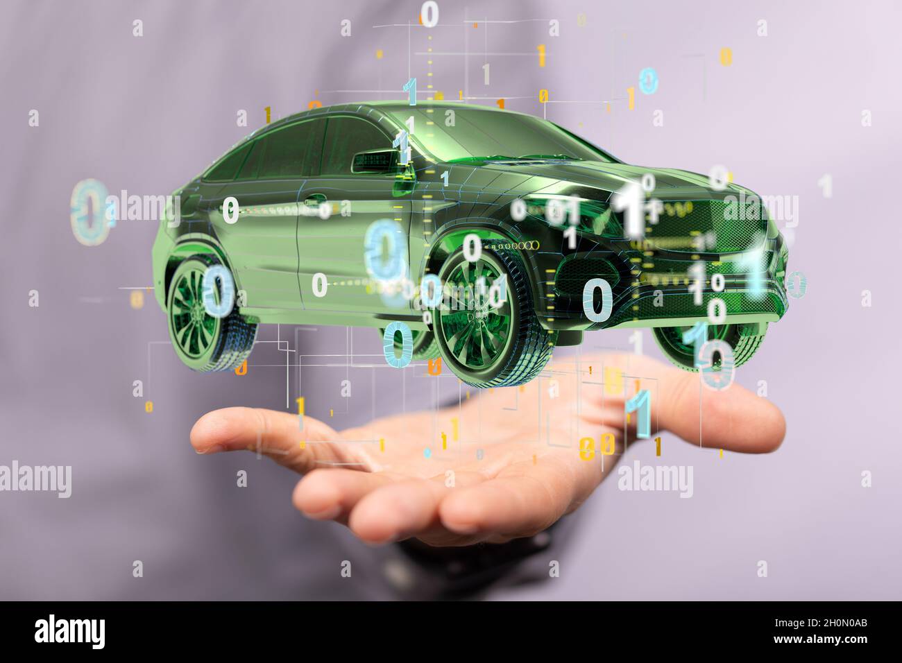 3D rendering of a holographic smart Electro car, Electromobility e ...