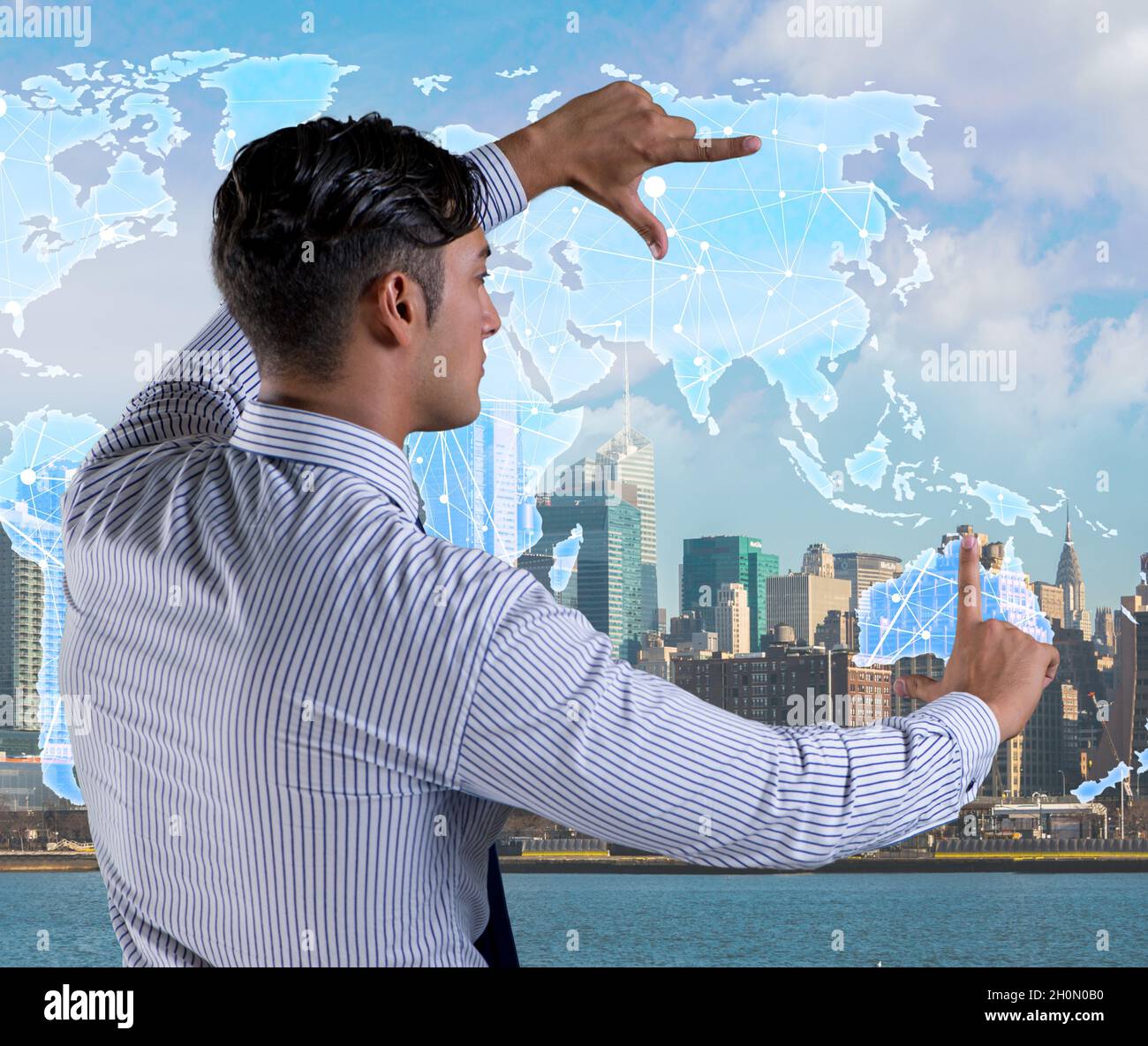 The businessman pressing buttons in futuristic concept Stock Photo - Alamy