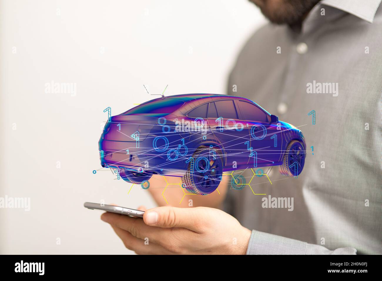 3D rendering of a holographic smart Electro car, Electromobility e ...