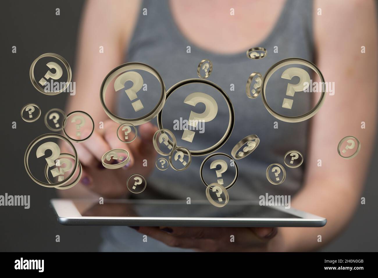 3D rendering of a Businessman solving a problem with digital question marks Stock Photo - Alamy