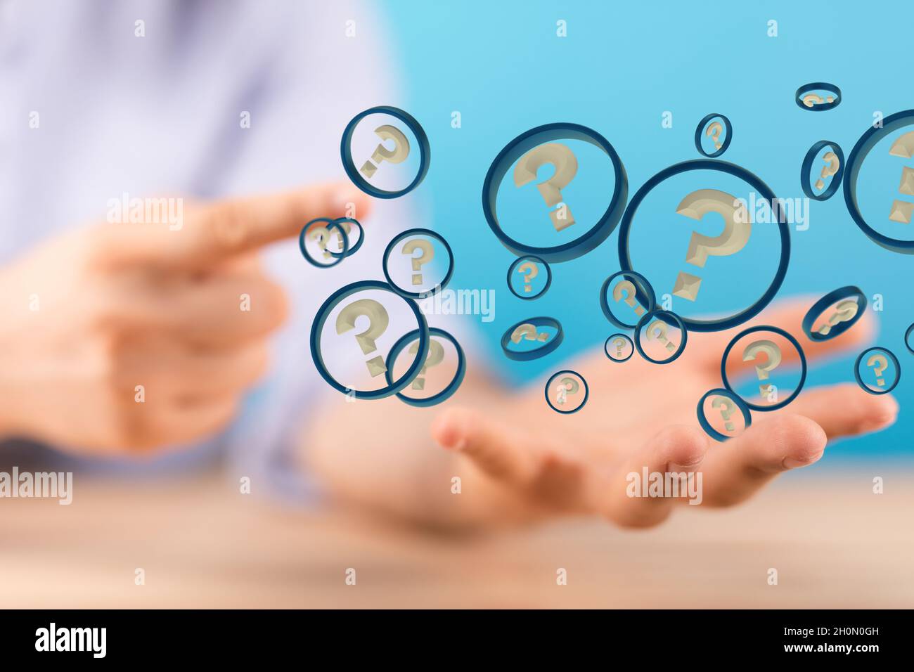 3D rendering of a Businessman solving a problem with digital question marks Stock Photo - Alamy