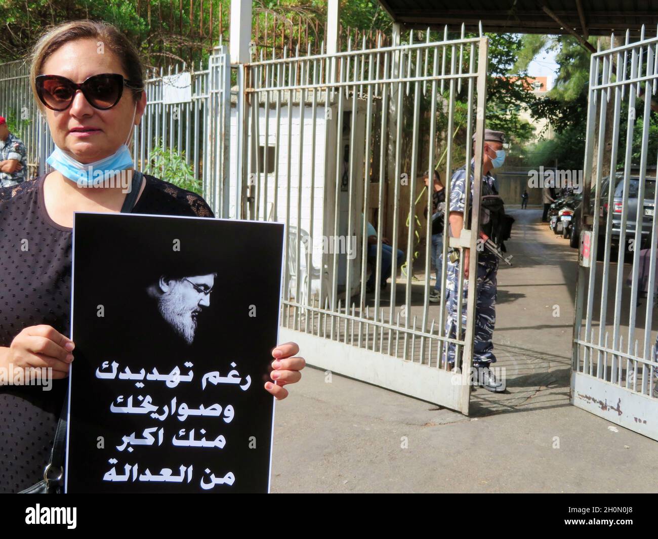 Beirut, Lebanon. 13th Oct, 2021. Supporters of Tarek Bitar, Chief judge ...