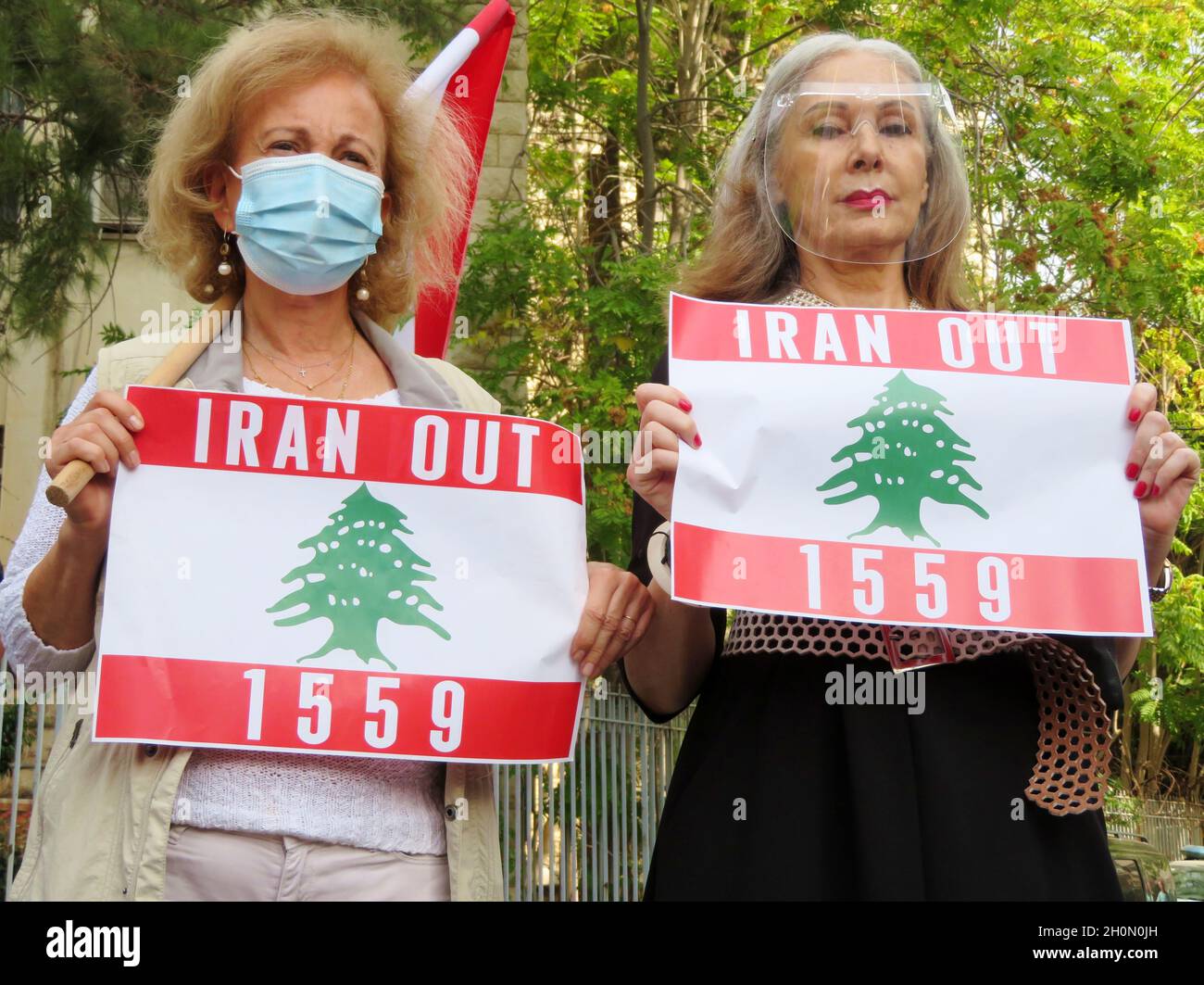 Beirut, Lebanon. 13th Oct, 2021. Supporters of Tarek Bitar, Chief judge ...