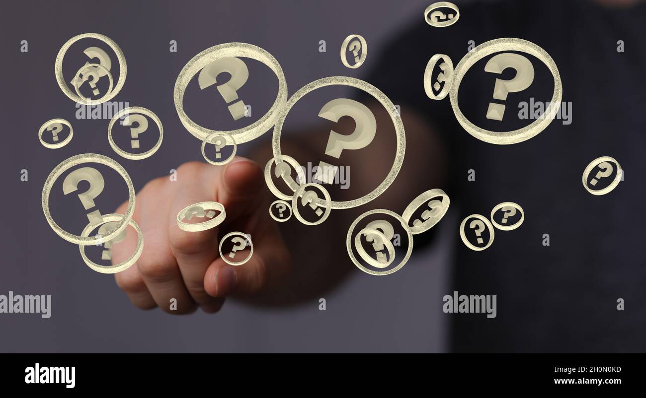 3D rendering of a Businessman solving a problem with digital question ...