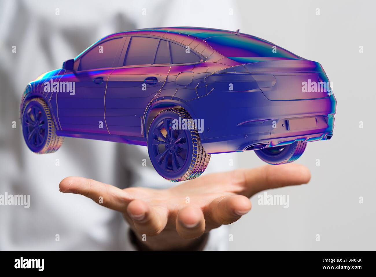 3D rendering of a holographic smart Electro car, Electromobility e ...