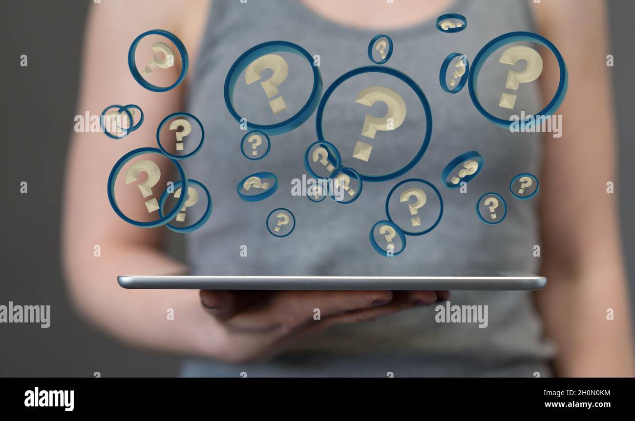 3D rendering of a Businessman solving a problem with digital question marks Stock Photo - Alamy