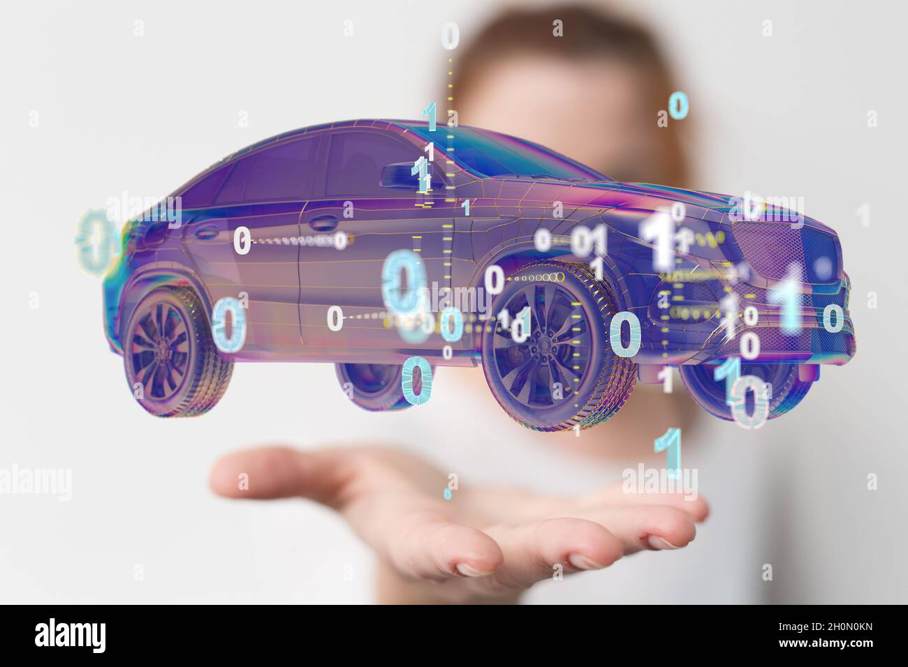 3D rendering of a holographic smart Electro car, Electromobility e ...