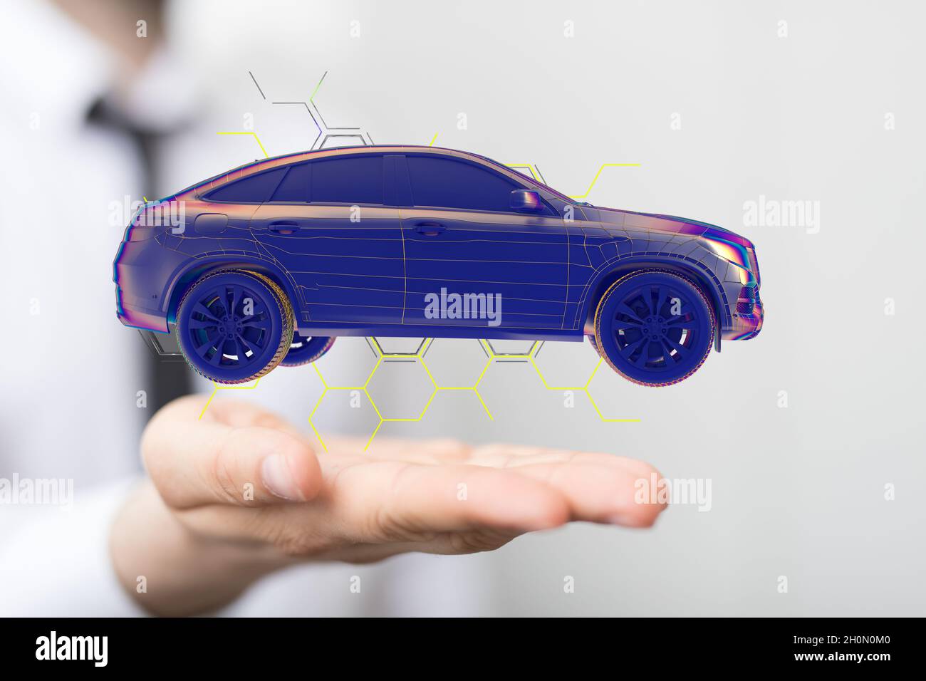 3D rendering of a holographic smart Electro car, Electromobility e ...