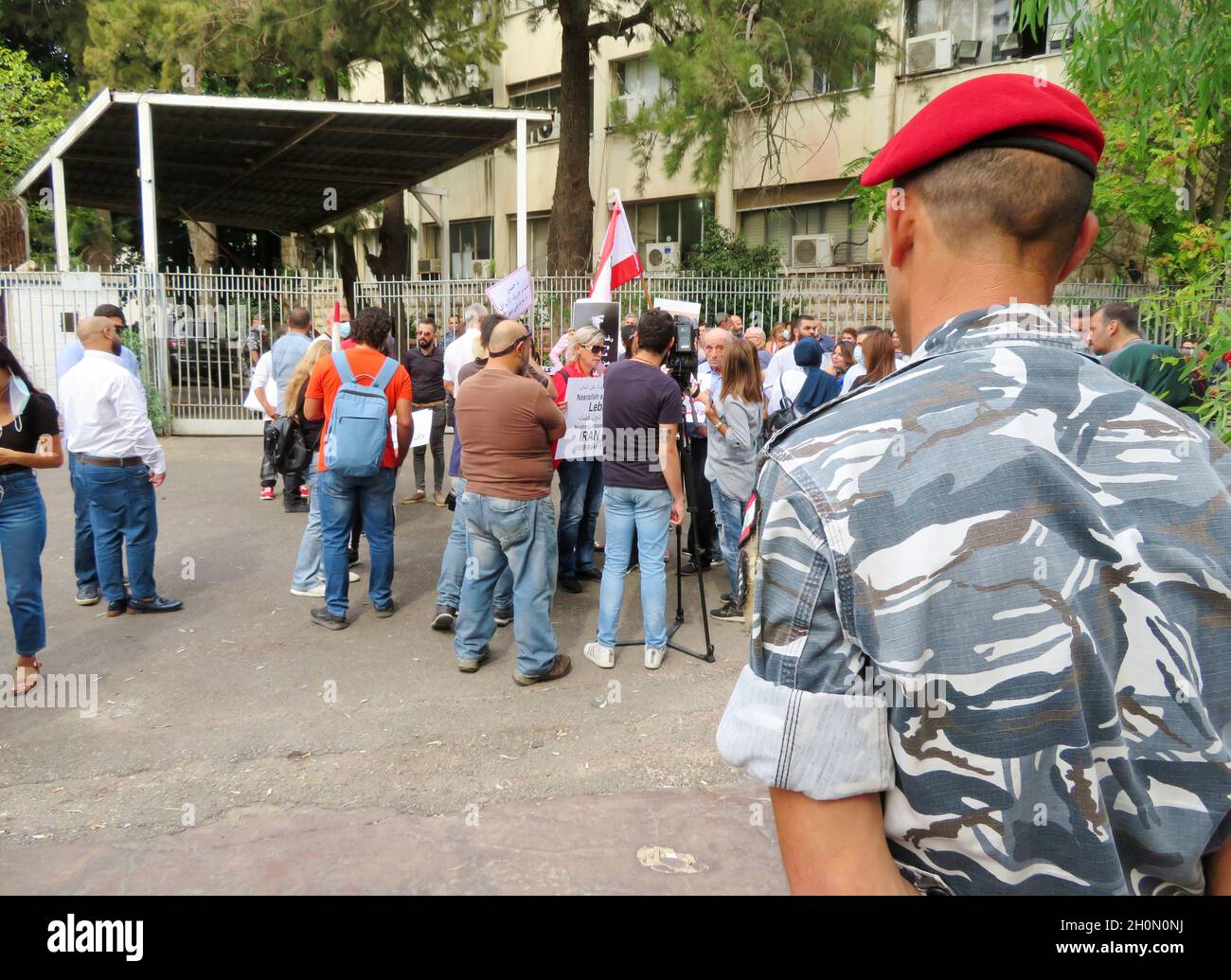 Beirut, Lebanon. 13th Oct, 2021. Supporters of Tarek Bitar, Chief judge ...