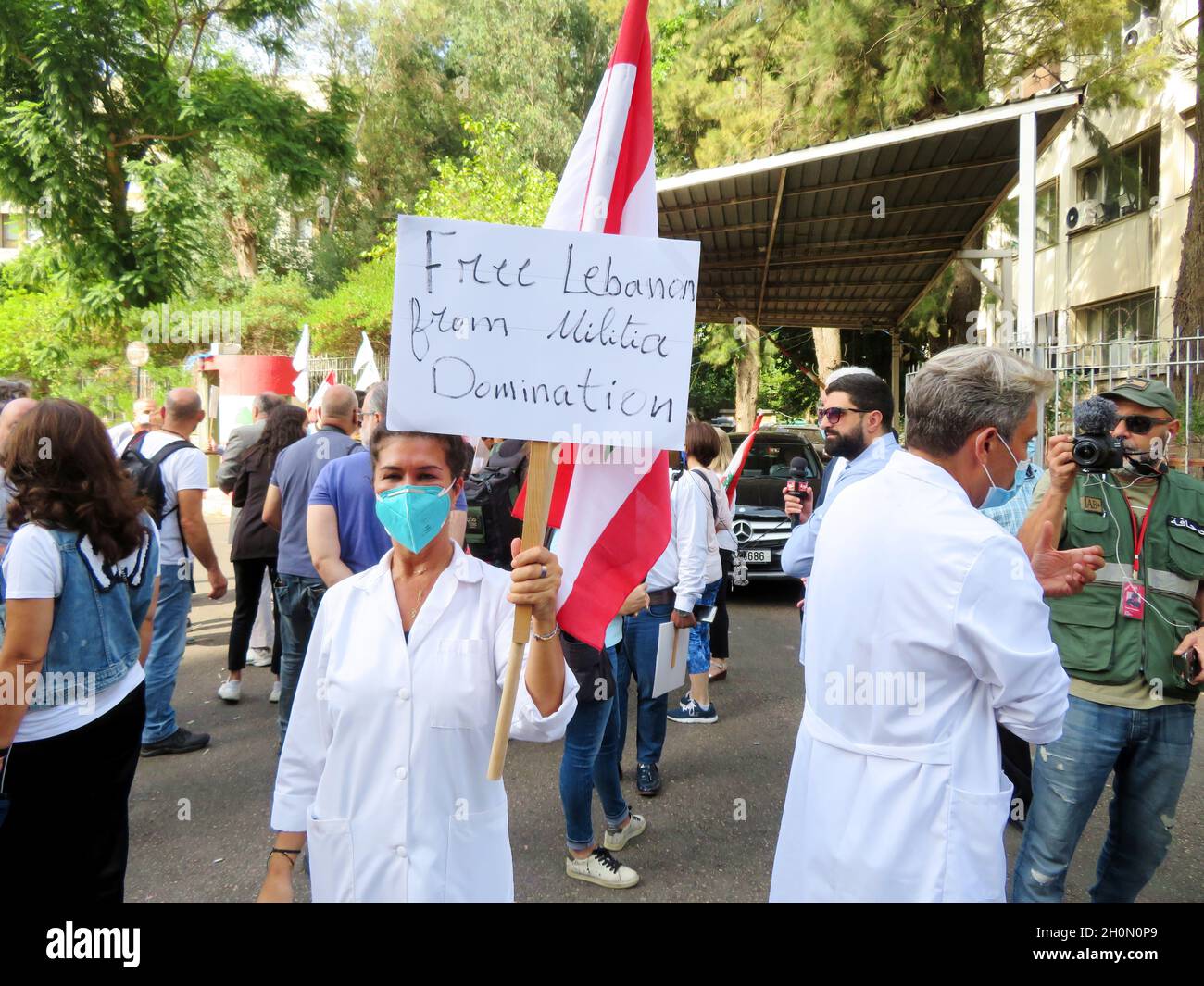 Beirut, Lebanon. 13th Oct, 2021. Supporters of Tarek Bitar, Chief judge ...