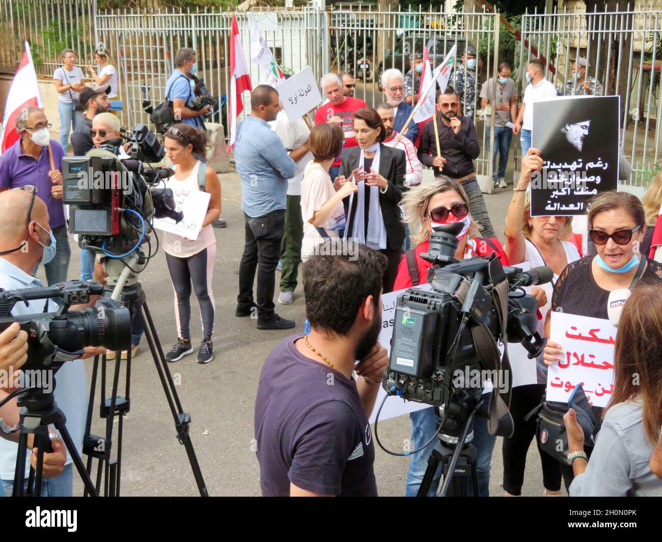 Beirut, Lebanon. 13th Oct, 2021. Supporters of Tarek Bitar, Chief judge ...