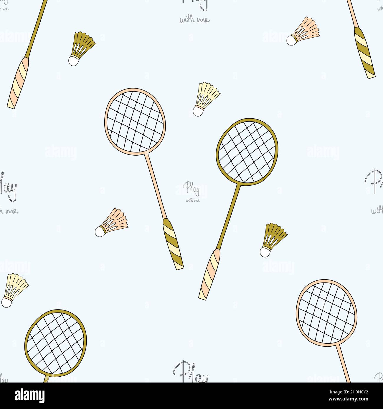 Seamless pattern with badminton rackets and shuttlecocks. Doodle style ...