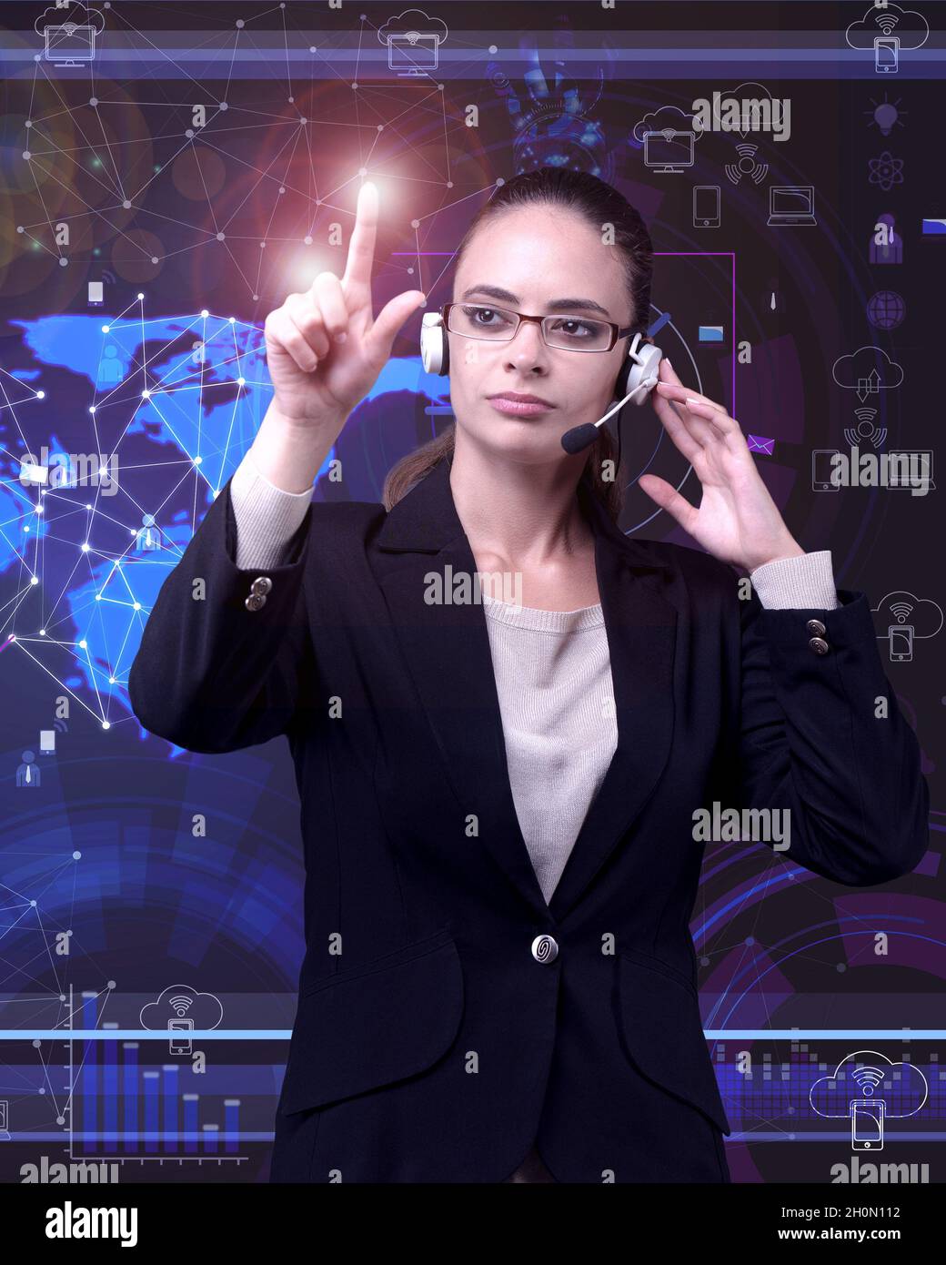 The woman in social data management concept Stock Photo - Alamy