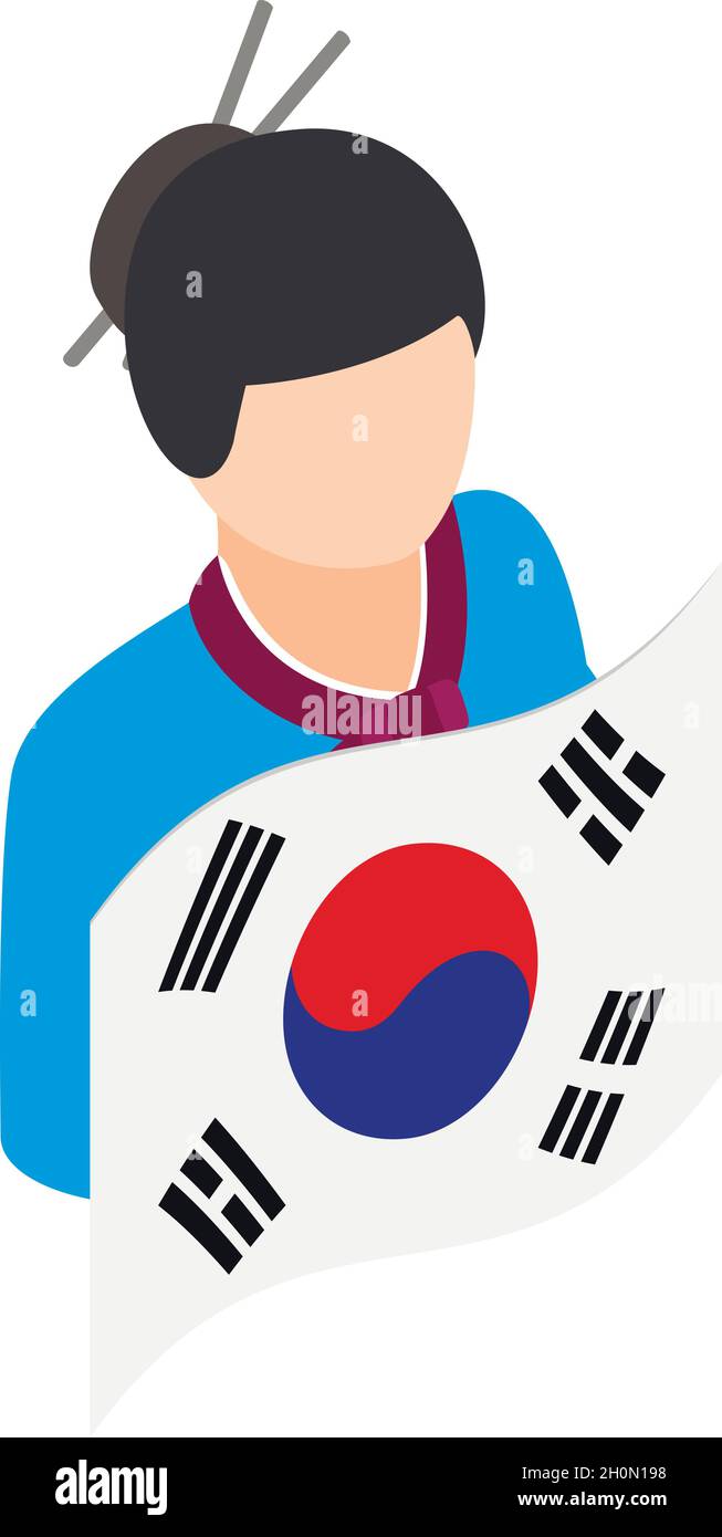 Korean girl icon isometric vector. Woman in national costume with ...