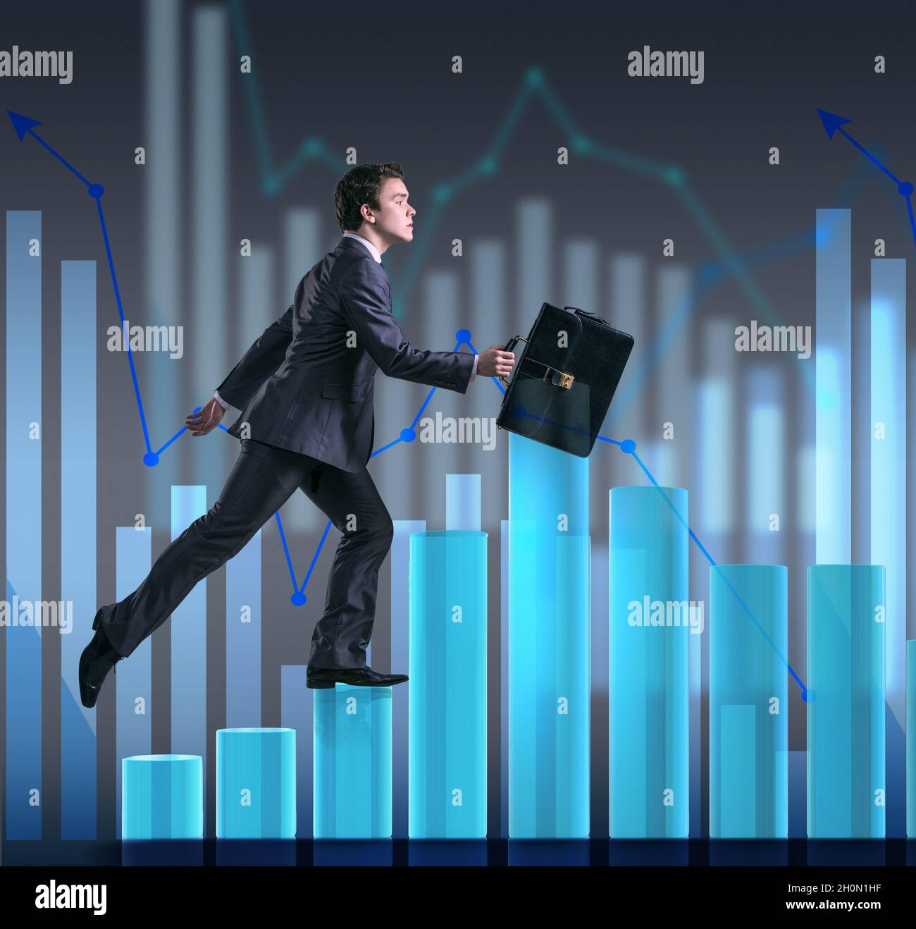 The businessman climbing career ladder as trader broker Stock Photo - Alamy