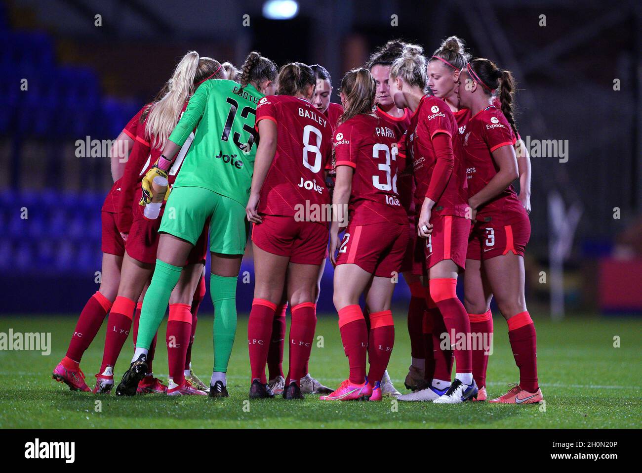 Liverpool players have a team huddle during the FA Women's League Cup ...