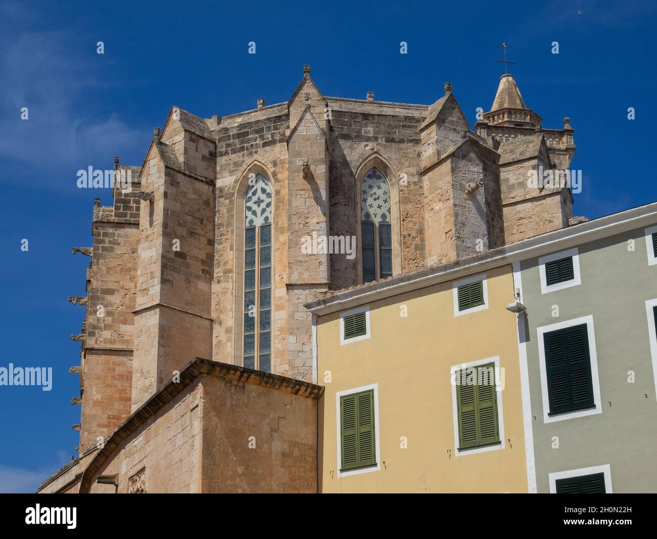 The apse of Ciutadella de Menorca Cathedral behind the houses Stock ...